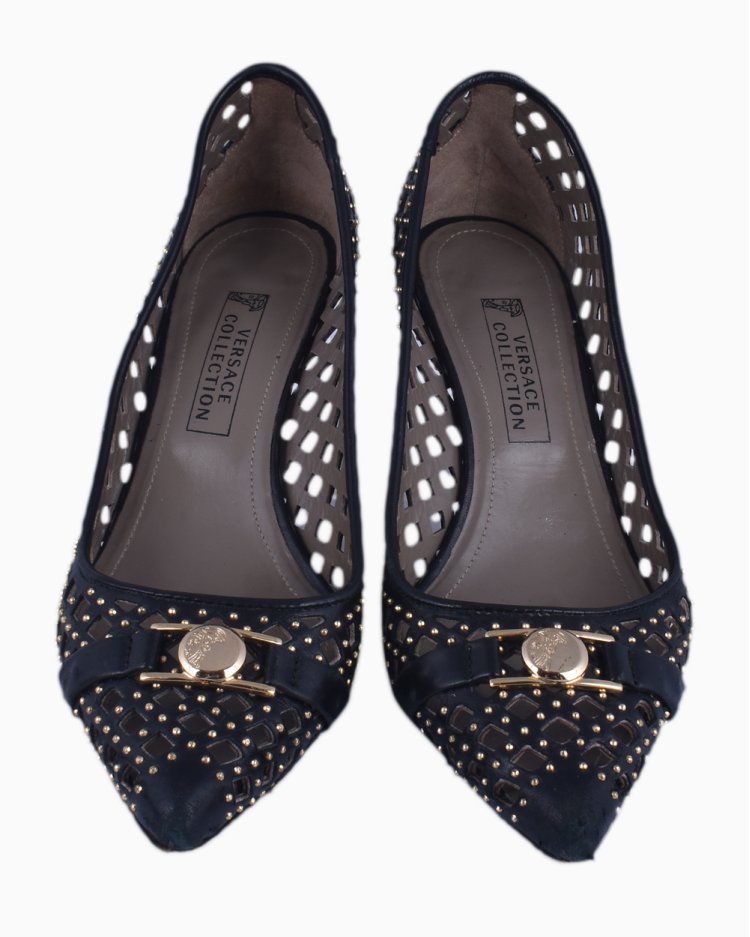 Sapato Versace Original Scarpin Studs Couro Preto Feminino