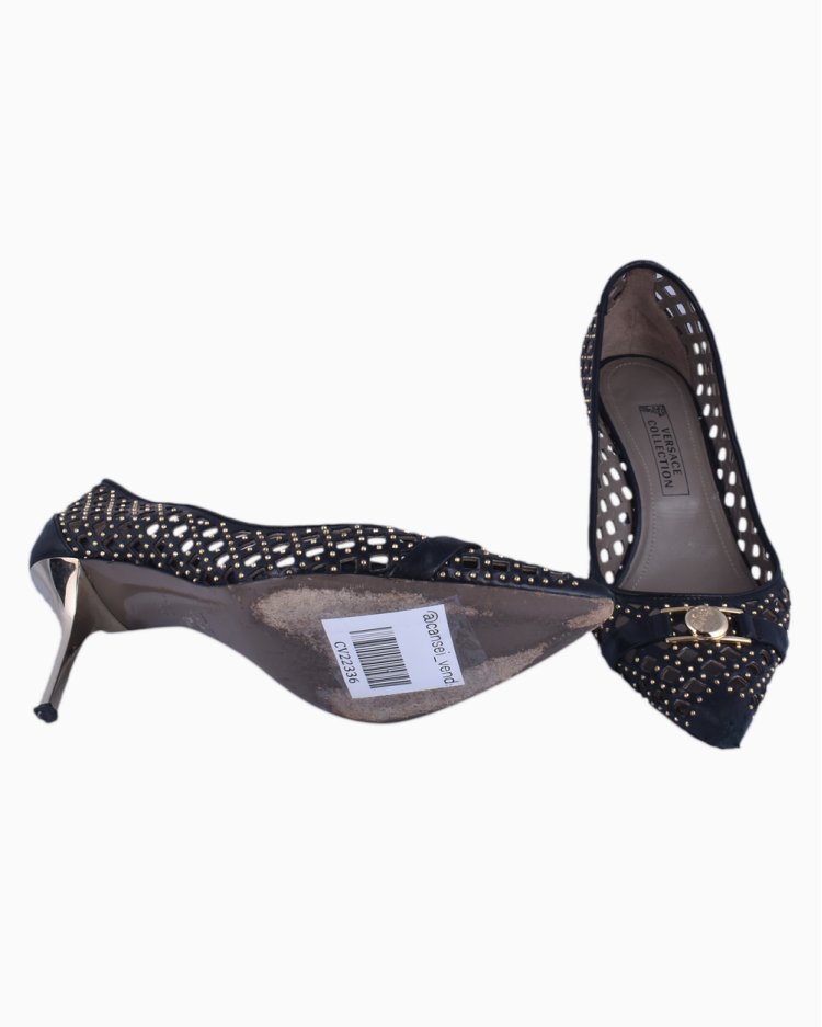 Sapato Versace Original Scarpin Studs Couro Preto Feminino