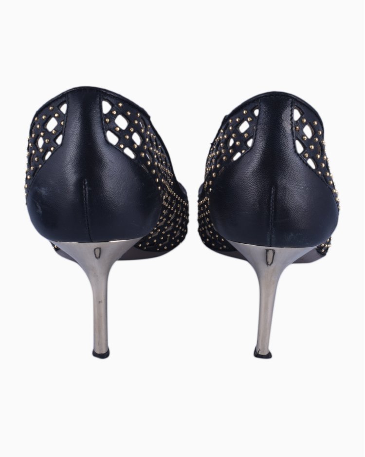 Sapato Versace Original Scarpin Studs Couro Preto Feminino