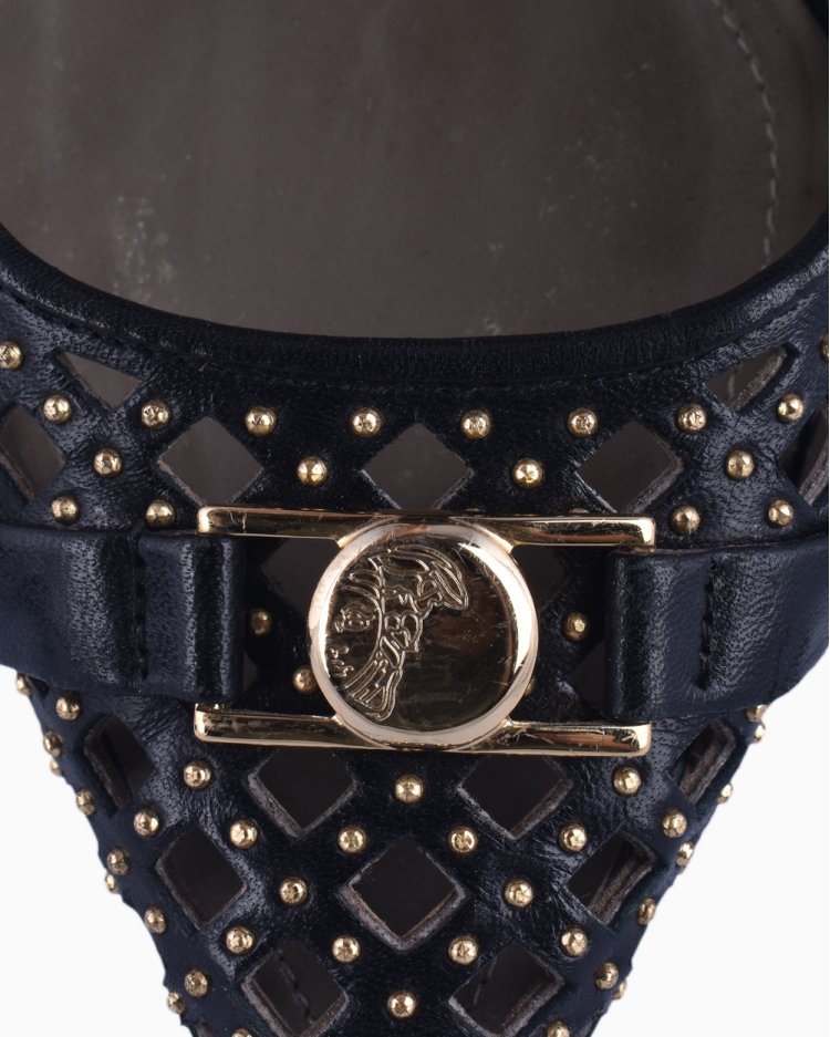 Sapato Versace Original Scarpin Studs Couro Preto Feminino