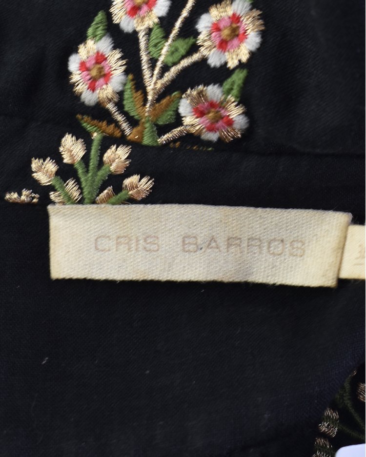 Camisa Cris Barros Original Bordada Preta Feminina