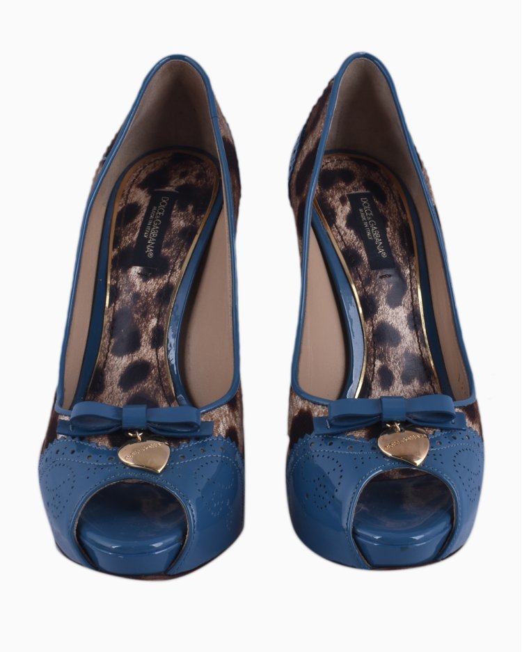 Scarpin Dolce & Gabbana Original Peep Toe Animal Print Azul Feminino