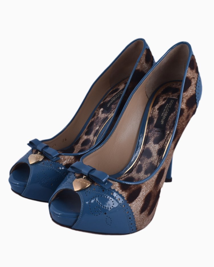 Scarpin Dolce & Gabbana Original Peep Toe Animal Print Azul Feminino