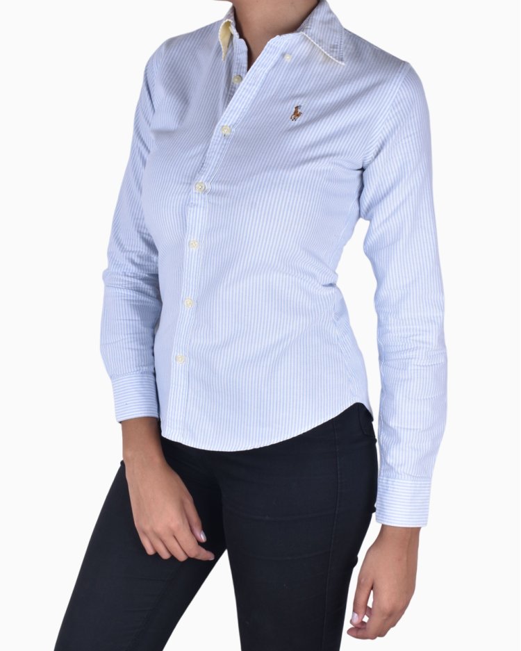 Camisa Ralph Lauren Original Listrada Azul Feminina
