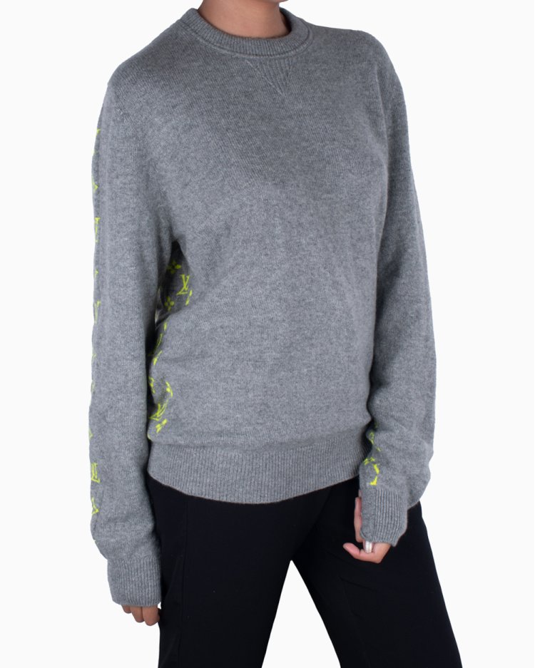 Suéter Louis Vuitton Original Tricot Monograma Neon Cinza Masculino