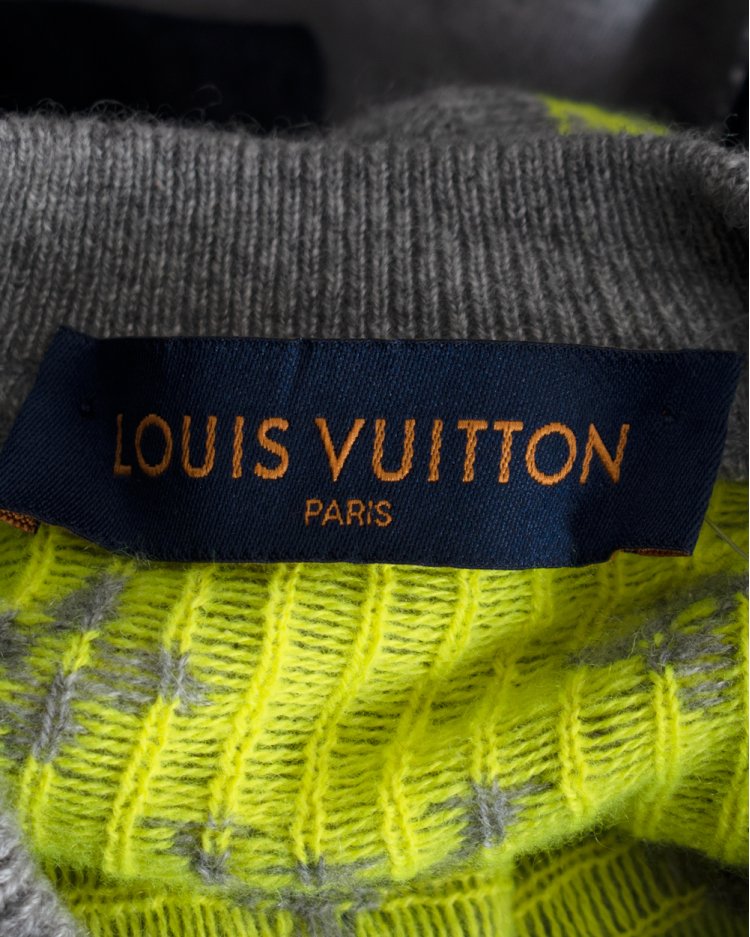 Suéter Louis Vuitton Original Tricot Monograma Neon Cinza Masculino