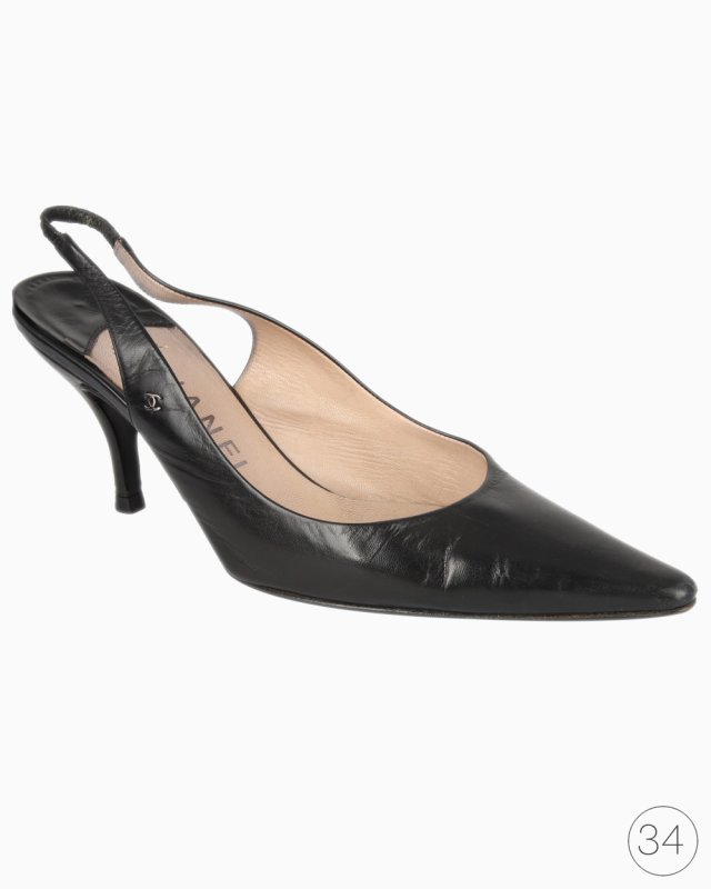 Sapato Chanel Original Slingback Couro Preto Feminino