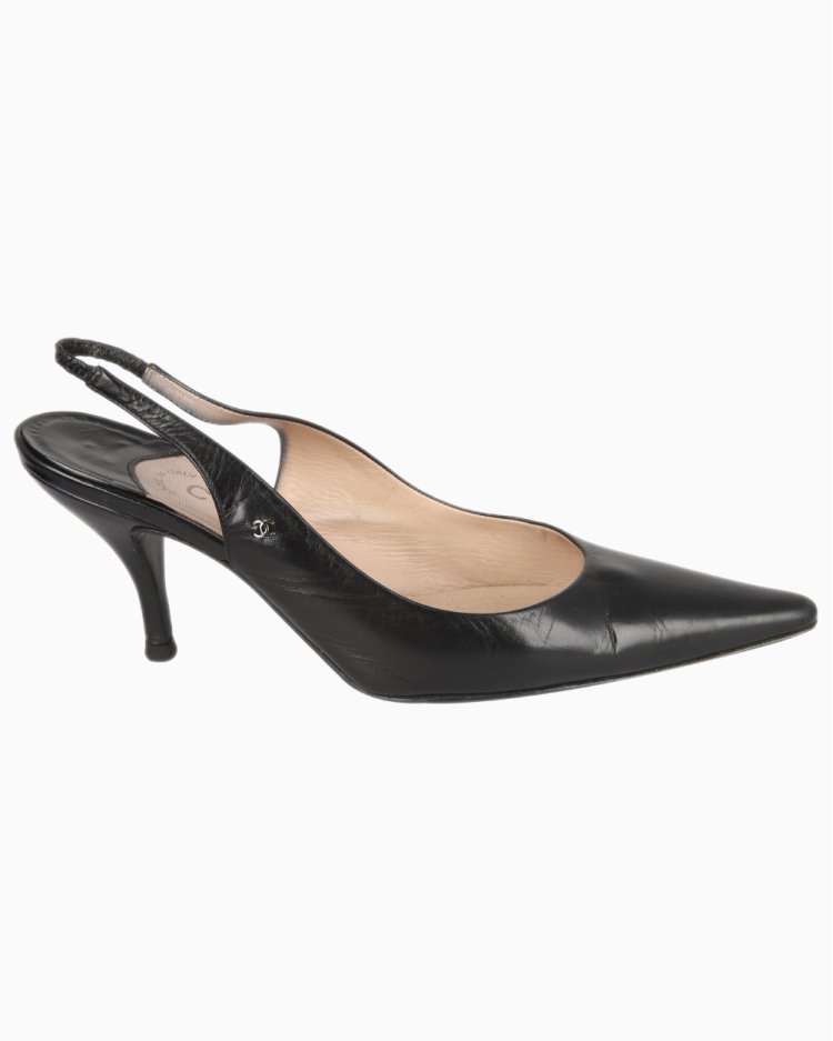Sapato Chanel Original Slingback Couro Preto Feminino