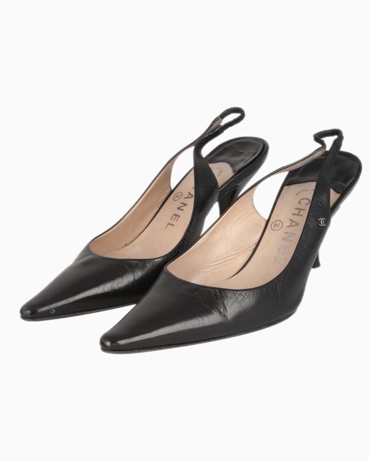 Sapato Chanel Original Slingback Couro Preto Feminino