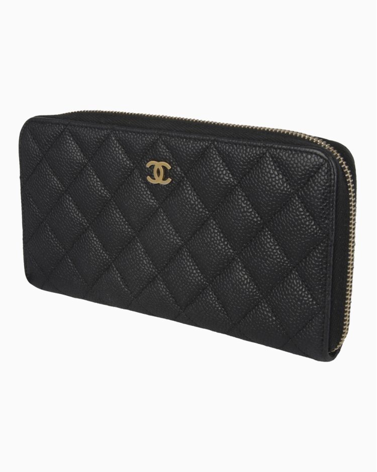 Carteira Chanel Original Long Zipped Couro Caviar Preta Feminina