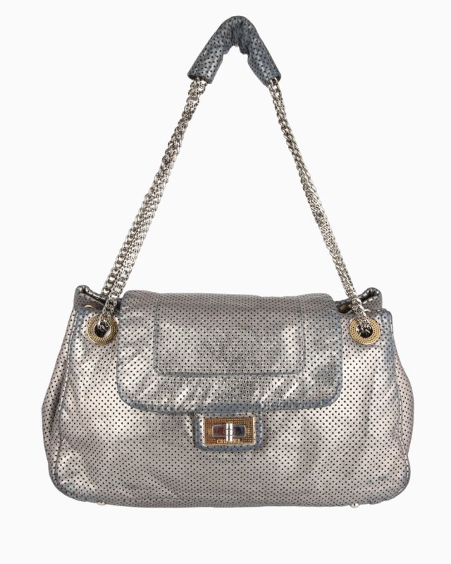 Bolsa Chanel Original Perforated Drill Flap Grande Prateada Feminina