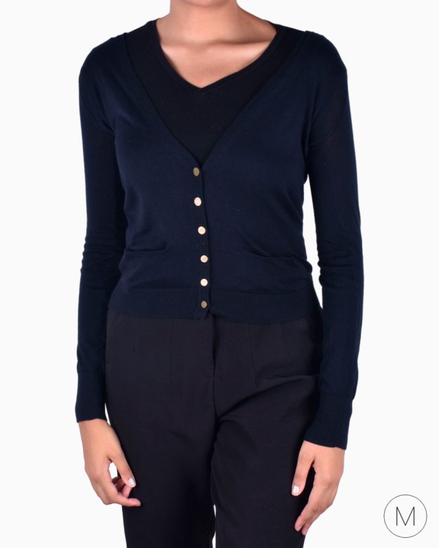 Cardigan Massimo Dutti Original Tricô Azul Marinho Feminino