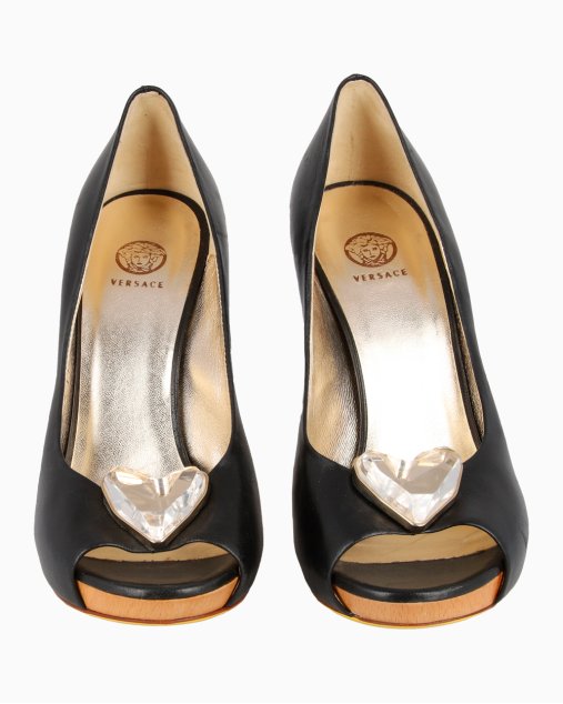 Sapato Versace Original Peep Toe Coração Preto Feminino