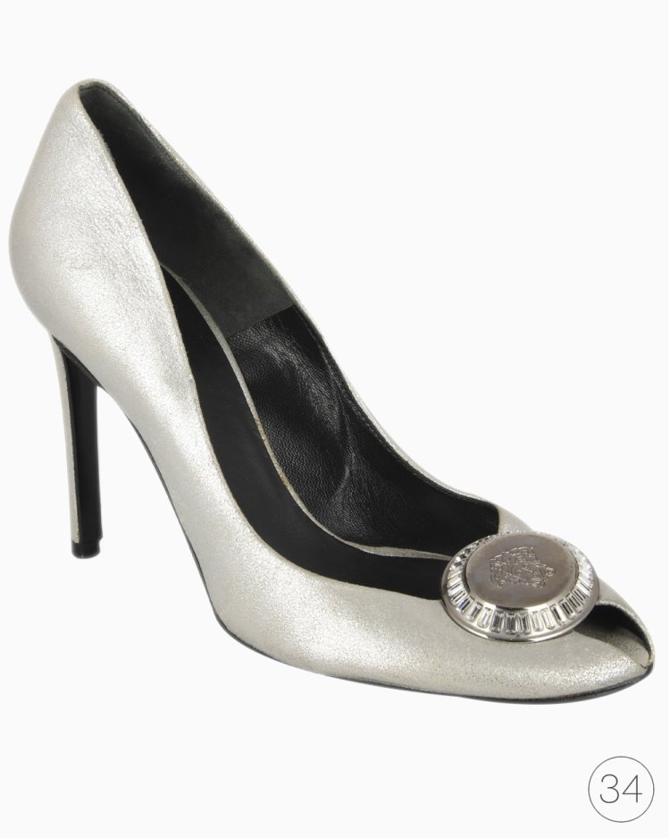 Sapato Versace Original Peep Toe Prata Feminino