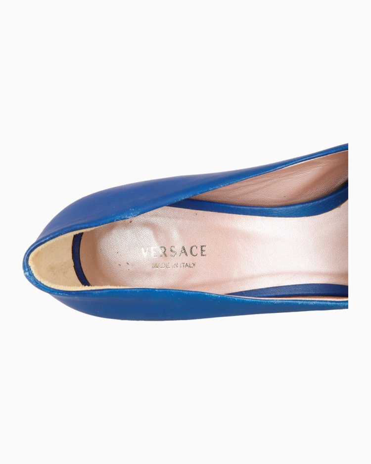 Sapato Versace Original Peep Toe Couro Azul Feminino
