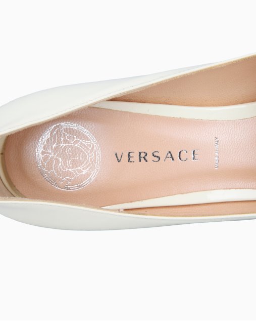 Sapato Versace Original Peep Toe Couro Off White Feminino