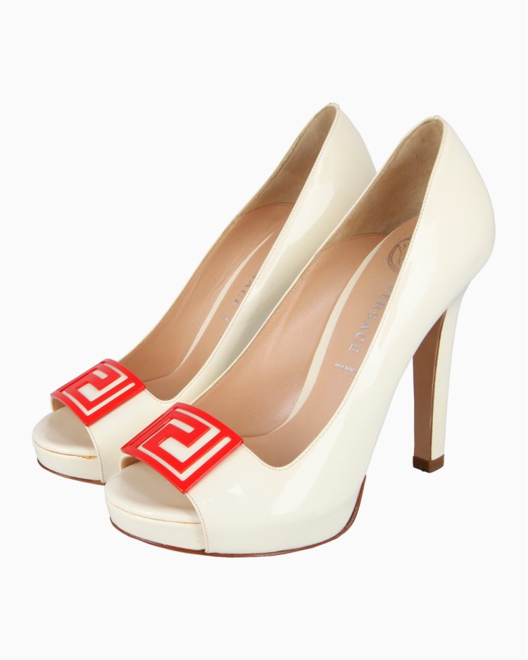 Sapato Versace Original Peep Toe Couro Off White Feminino