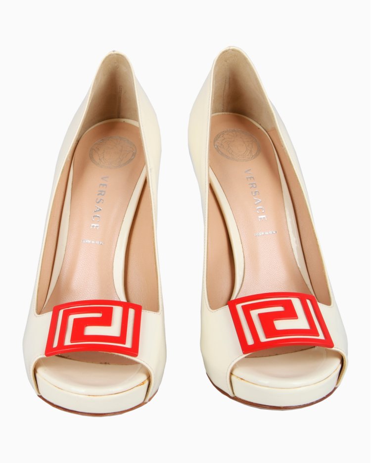 Sapato Versace Original Peep Toe Couro Off White Feminino