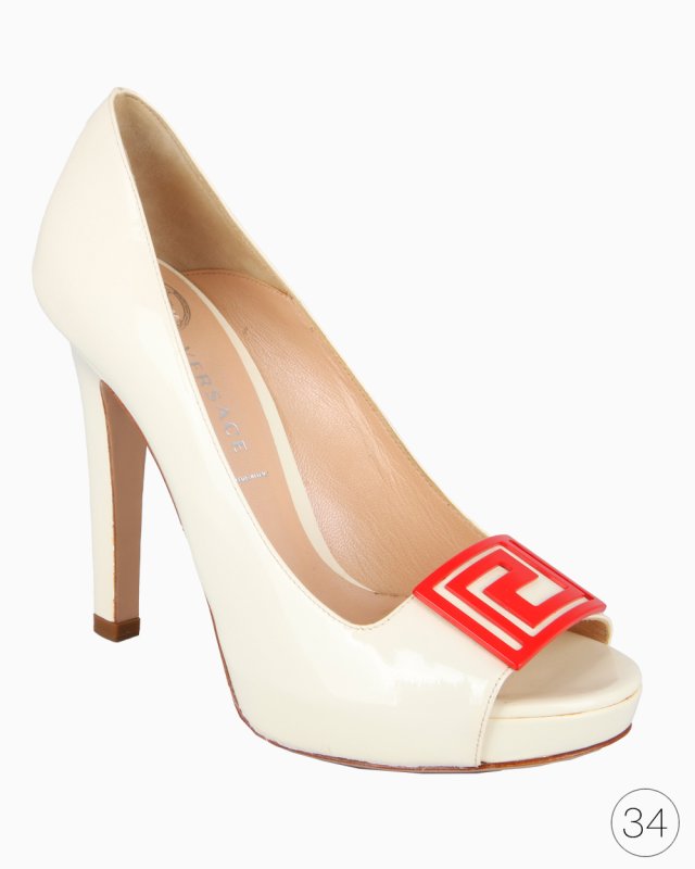 Sapato Versace Original Peep Toe Couro Off White Feminino