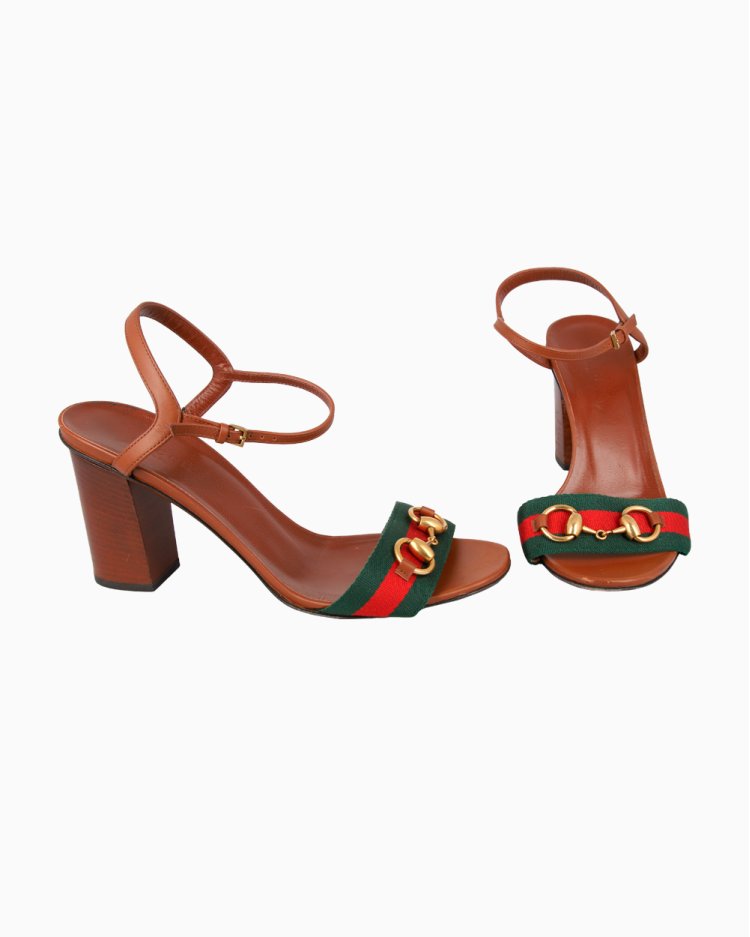Sandália Gucci Original Faixa Web Couro Marrom Feminina