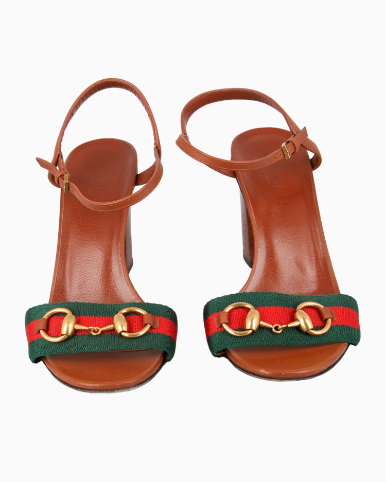 Sandália Gucci Original Faixa Web Couro Marrom Feminina