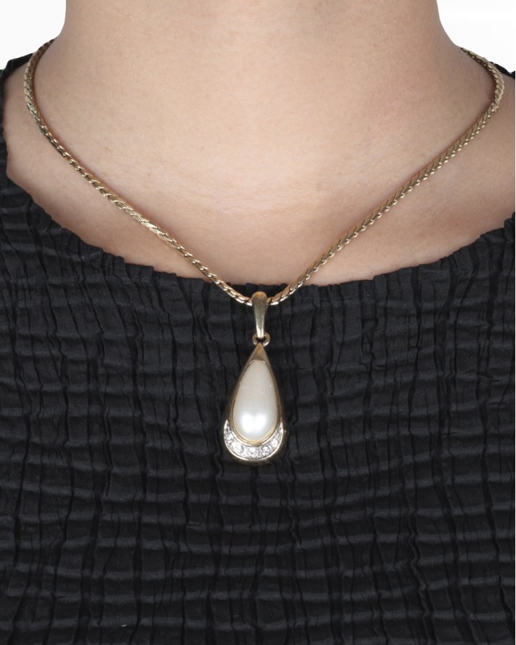 Colar Valentino Original Gota Com Pérola Dourado Feminino