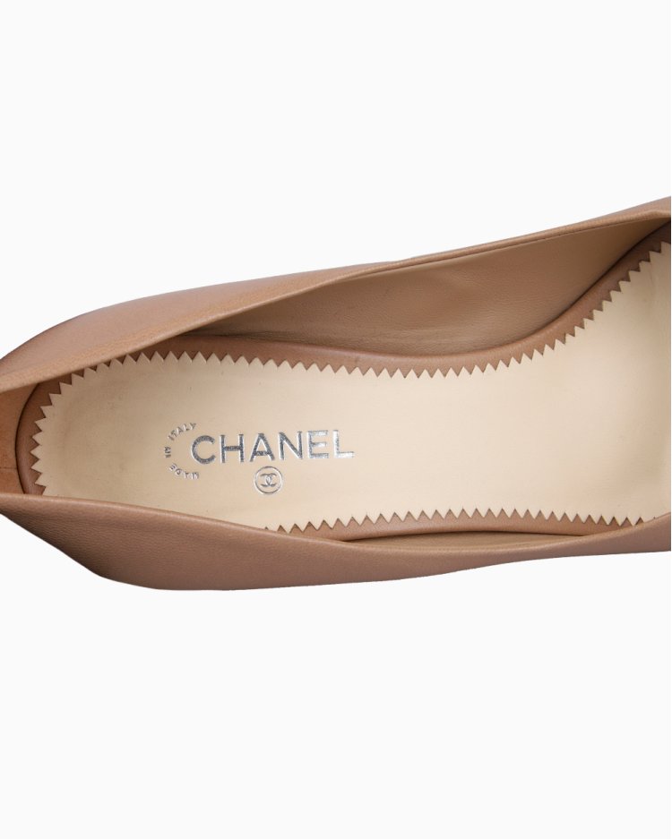 Sapato Chanel Original Peep Toe Pearl Bege Feminino