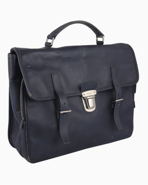 Pasta Prada Original Couro Azul Marinho Masculina