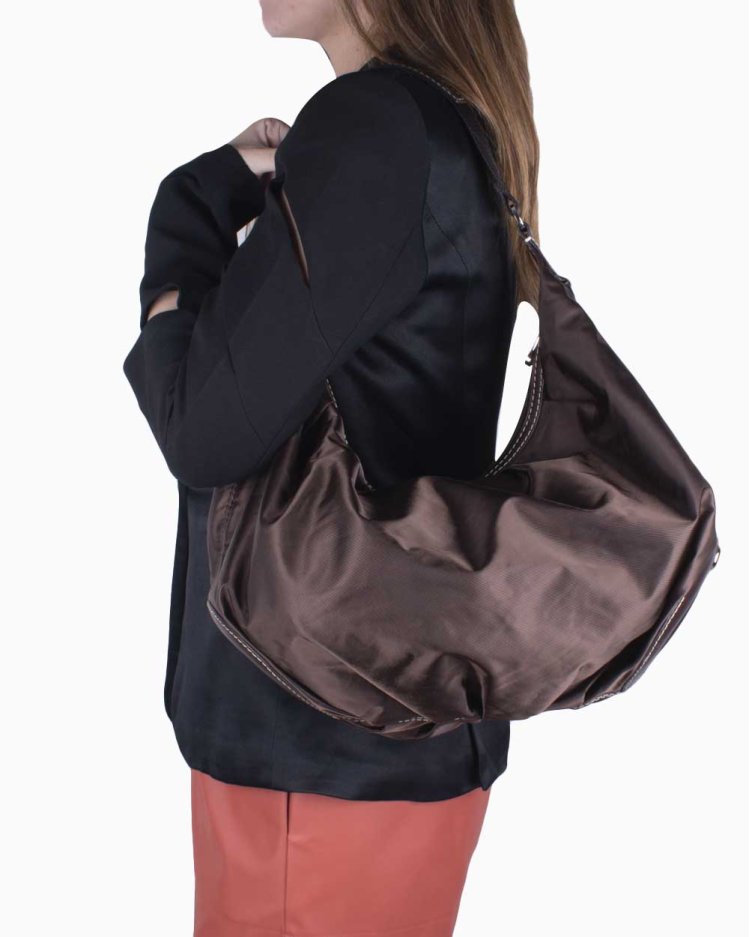 Bolsa Lancel Original Hobo Nylon Marrom Feminina