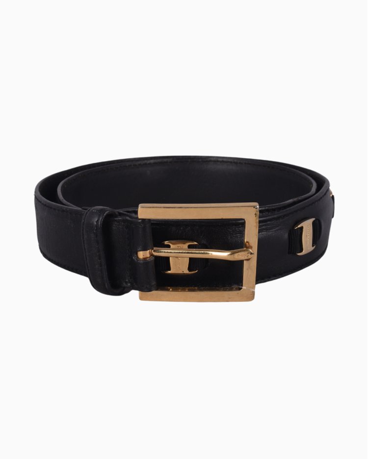 Cinto Ferragamo Original Vintage Logo Bucke Preto Feminino