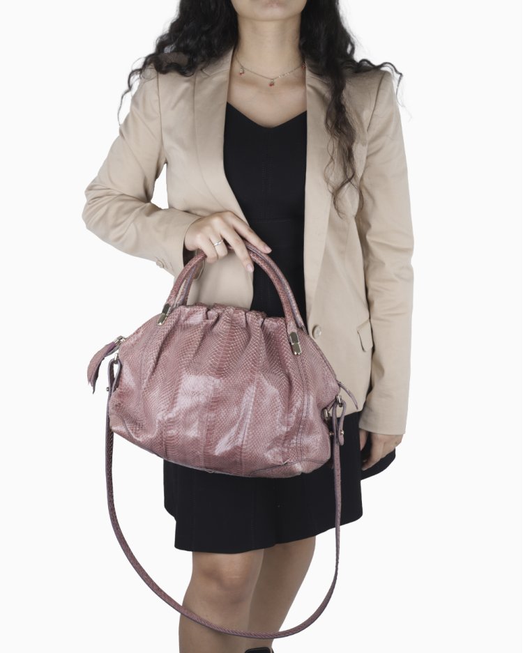 Bolsa Nina Ricci Original Python Rosa Feminina