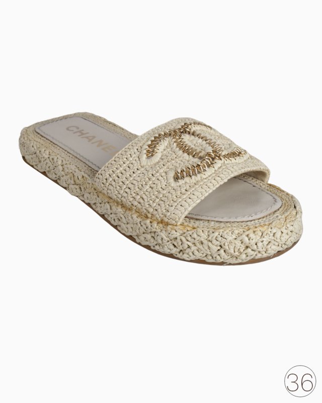 Slide Chanel Original Corda Rattan Off White Feminino