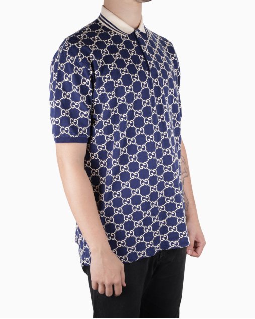 Camisa Gucci Original Polo Bordado GG Azul Masculina