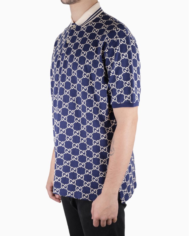 Camisa Gucci Original Polo Bordado GG Azul Masculina