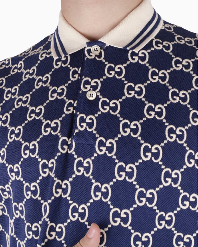 Camisa Gucci Original Polo Bordado GG Azul Masculina