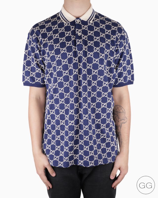 Camisa Gucci Original Polo Bordado GG Azul Masculina