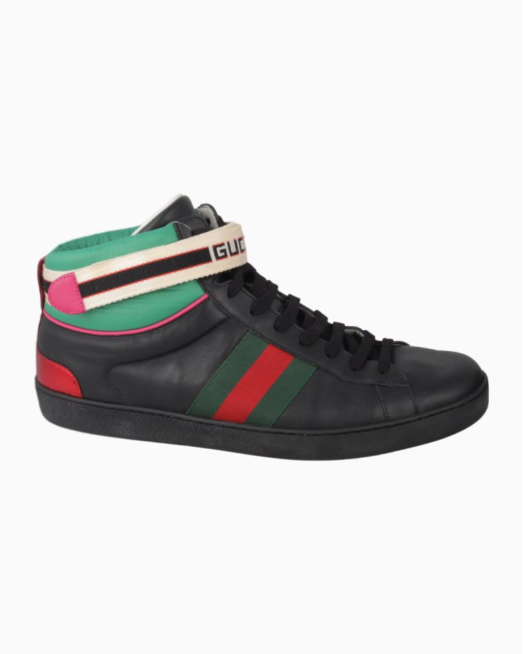 Tênis Gucci Original Ace Stripe Cano Alto Preto Masculino