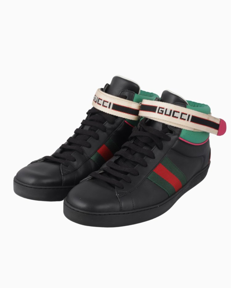 Tênis Gucci Original Ace Stripe Cano Alto Preto Masculino