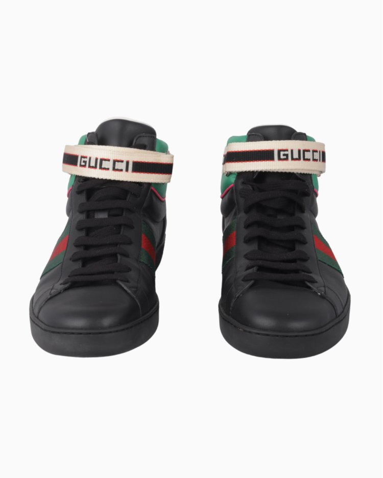 Tênis Gucci Original Ace Stripe Cano Alto Preto Masculino