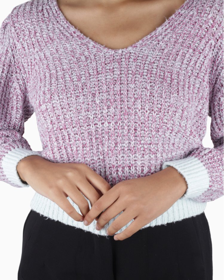 Suéter Rosa Chá Original Tricot Bicolor Feminino