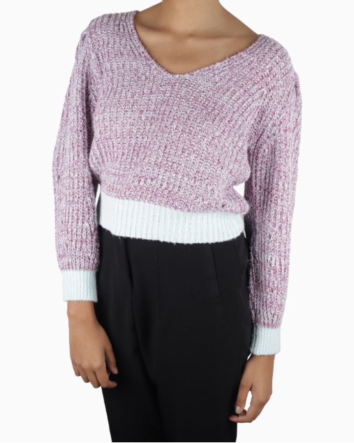 Suéter Rosa Chá Original Tricot Bicolor Feminino