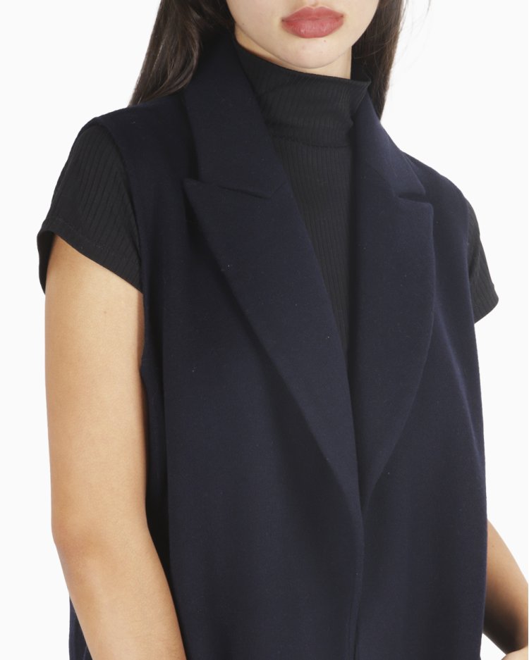 Colete Massimo Dutti Original Lã Azul Marinho Feminino