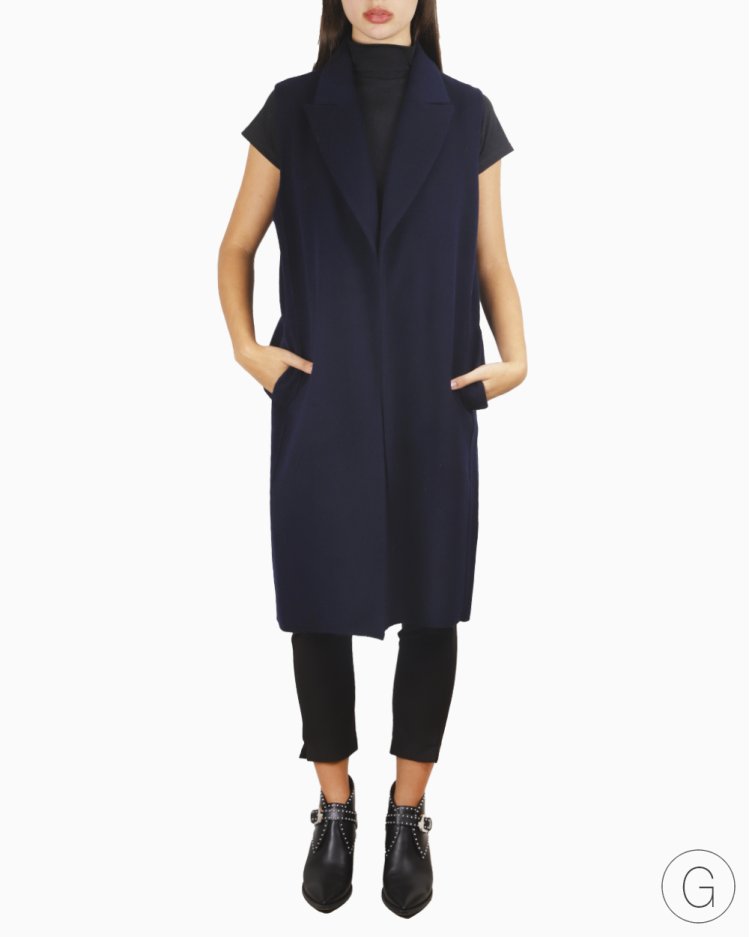 Colete Massimo Dutti Original Lã Azul Marinho Feminino