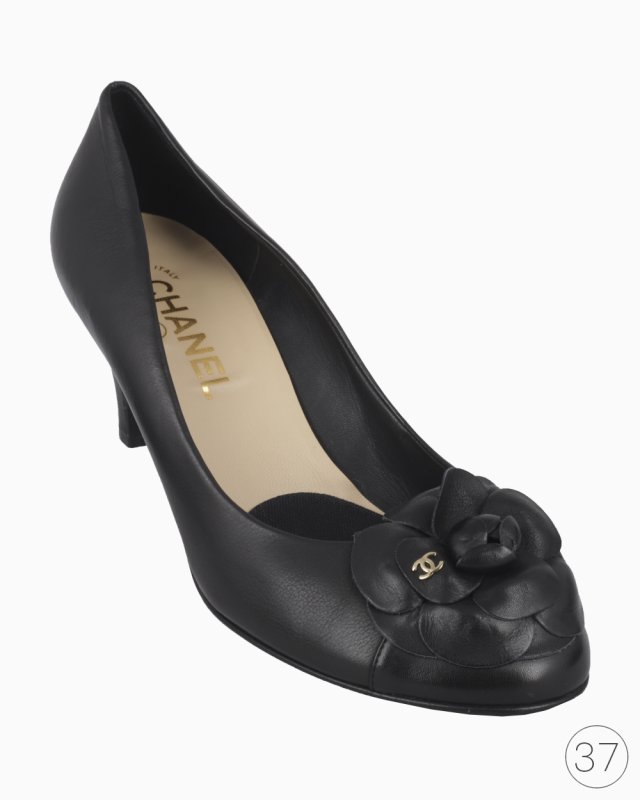 Sapato Chanel Original Flower CC Preto Feminino