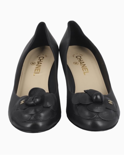 Sapato Chanel Original Flower CC Preto Feminino