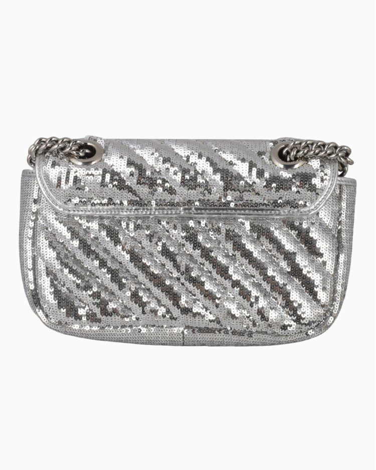 Bolsa Gucci Original Marmont GG Matelassê Sequin Mini Prateada Feminina