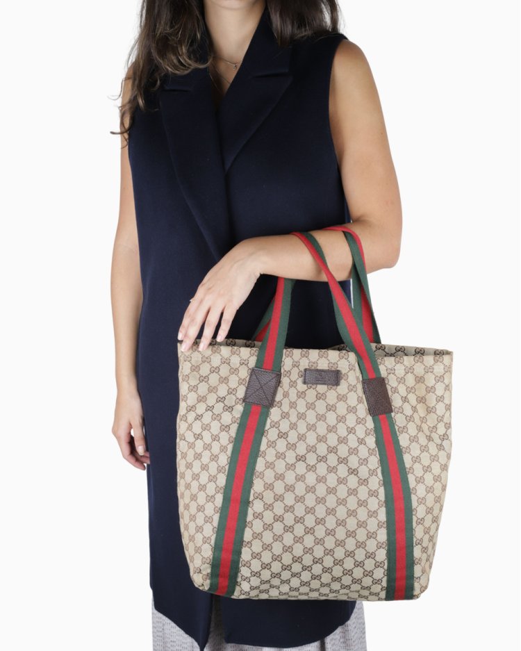 Bolsa Gucci Original Web Canvas Tote GG Supreme Feminina