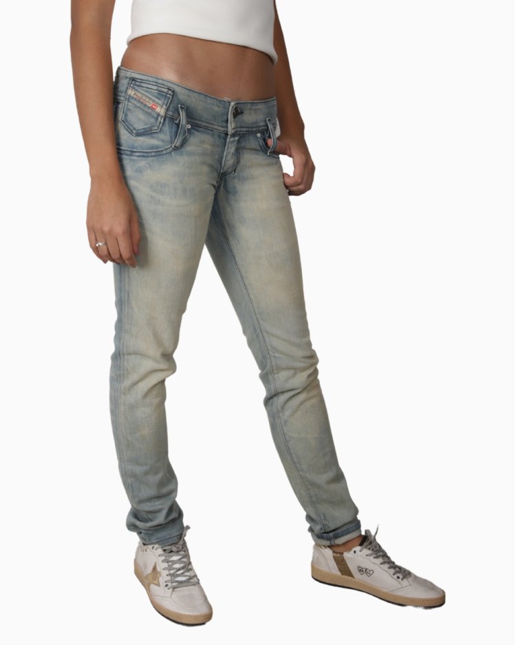 Calça Diesel Original Low Rise Destroyed Jeans Azul Feminina