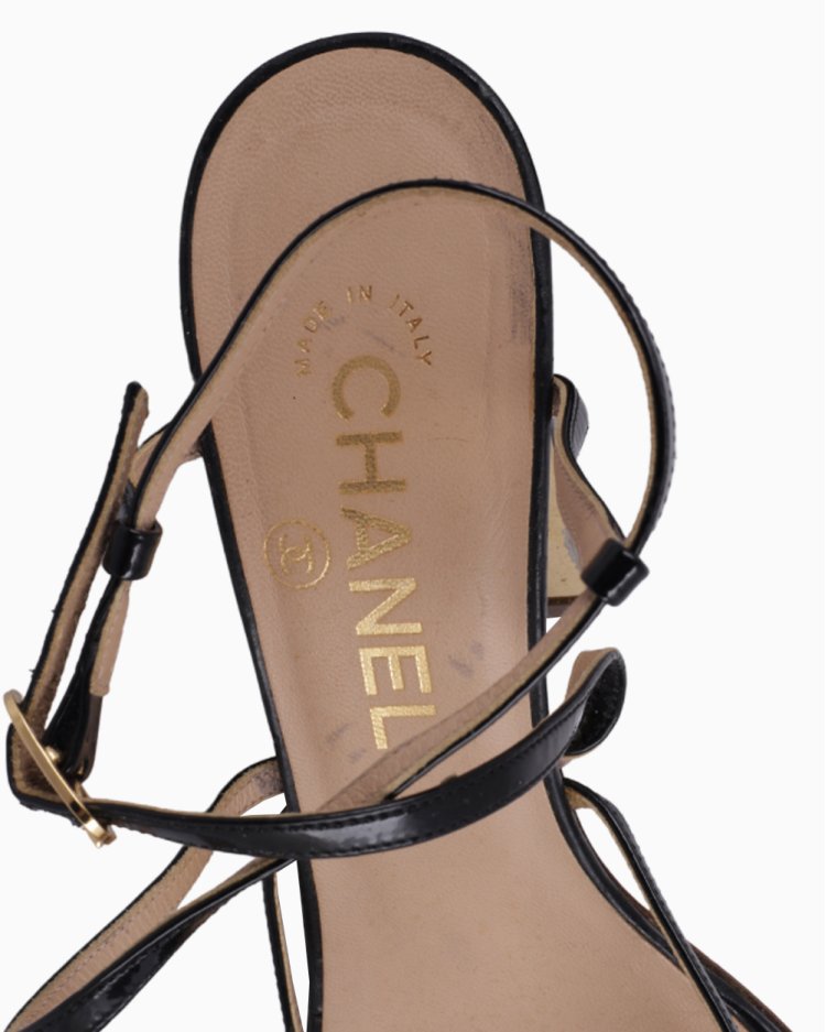 Sandália Chanel Original Tiras Preta Feminina