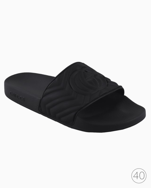 Slide Gucci Original Matelassê com Duplo G Preto Masculino